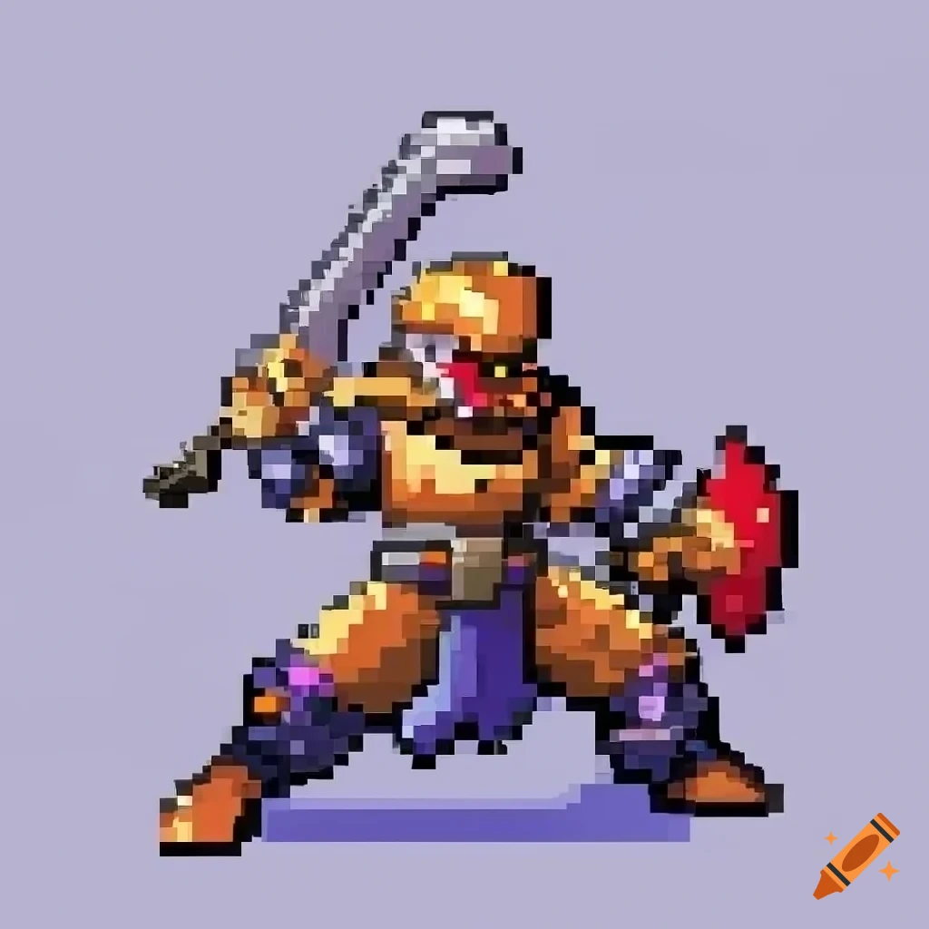 Warrior of Chaos, battle stance, facing the right, 2D SNES pixel art ...