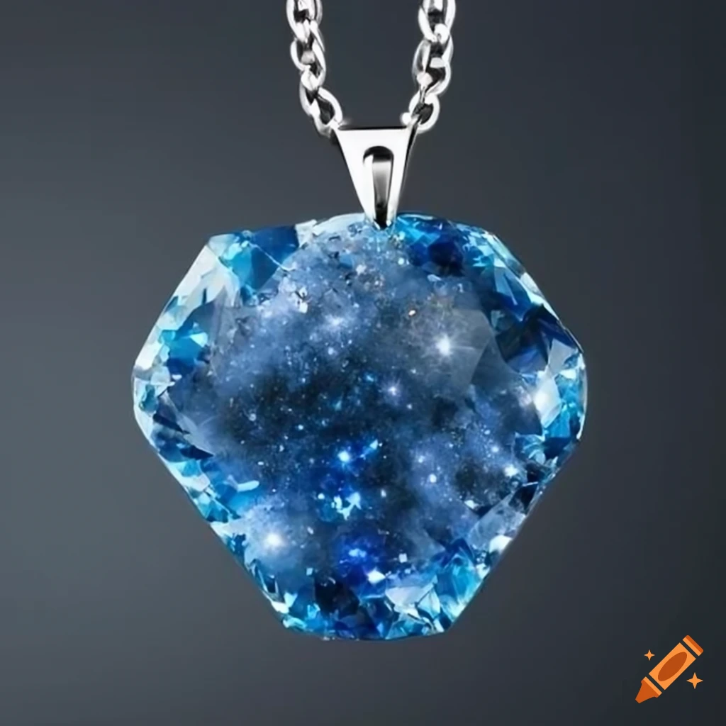 Necklace blue crystal showing the stars in the galaxy