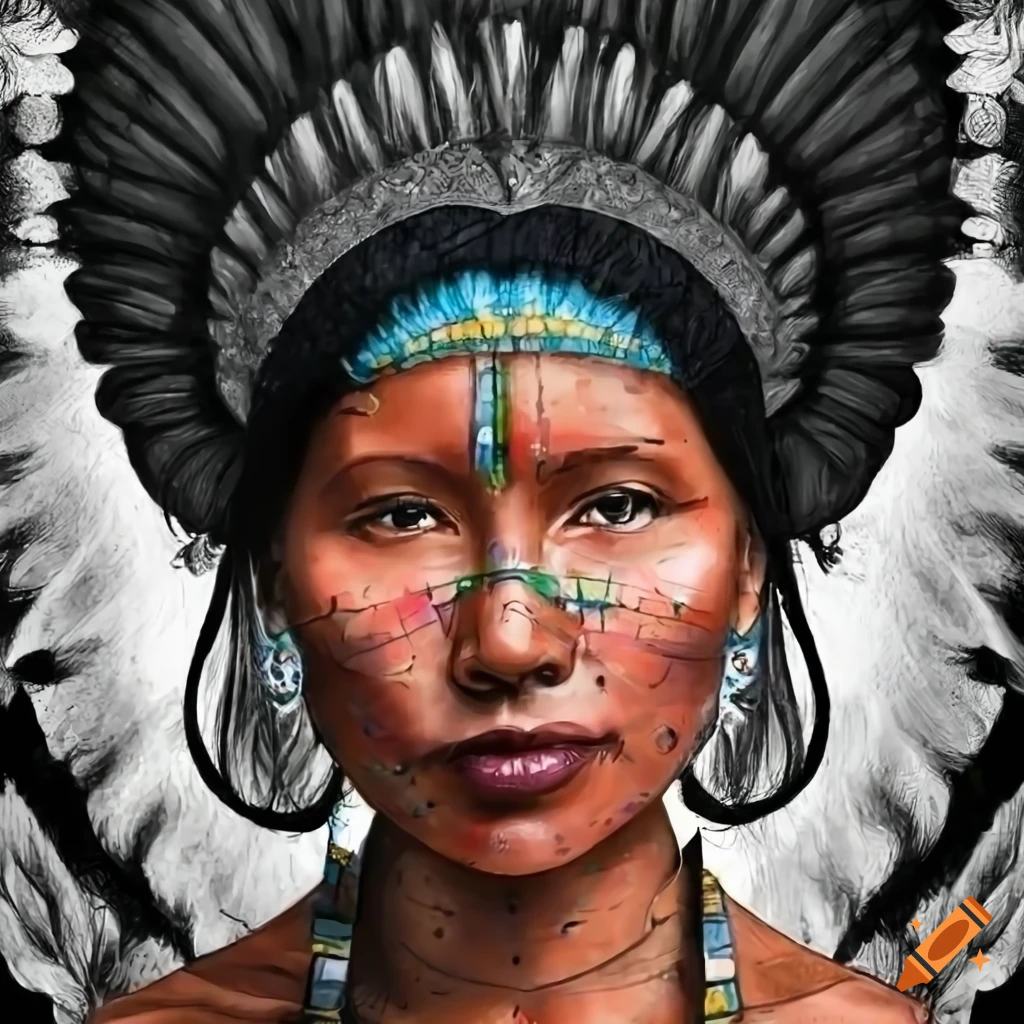 Rostro de mujer indígena en tonos monocromáticos (blancos, negros ...