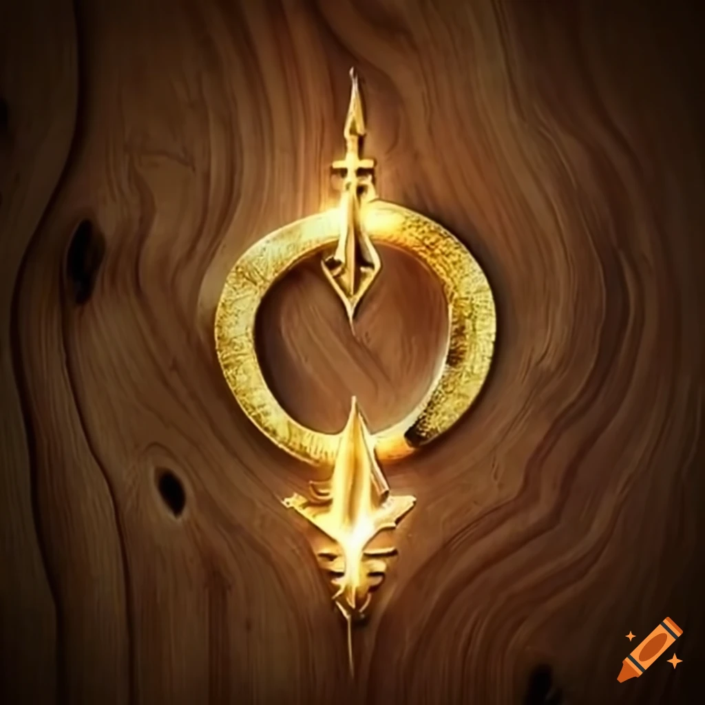 Old magic symbol made from wood and gold, hd on Craiyon