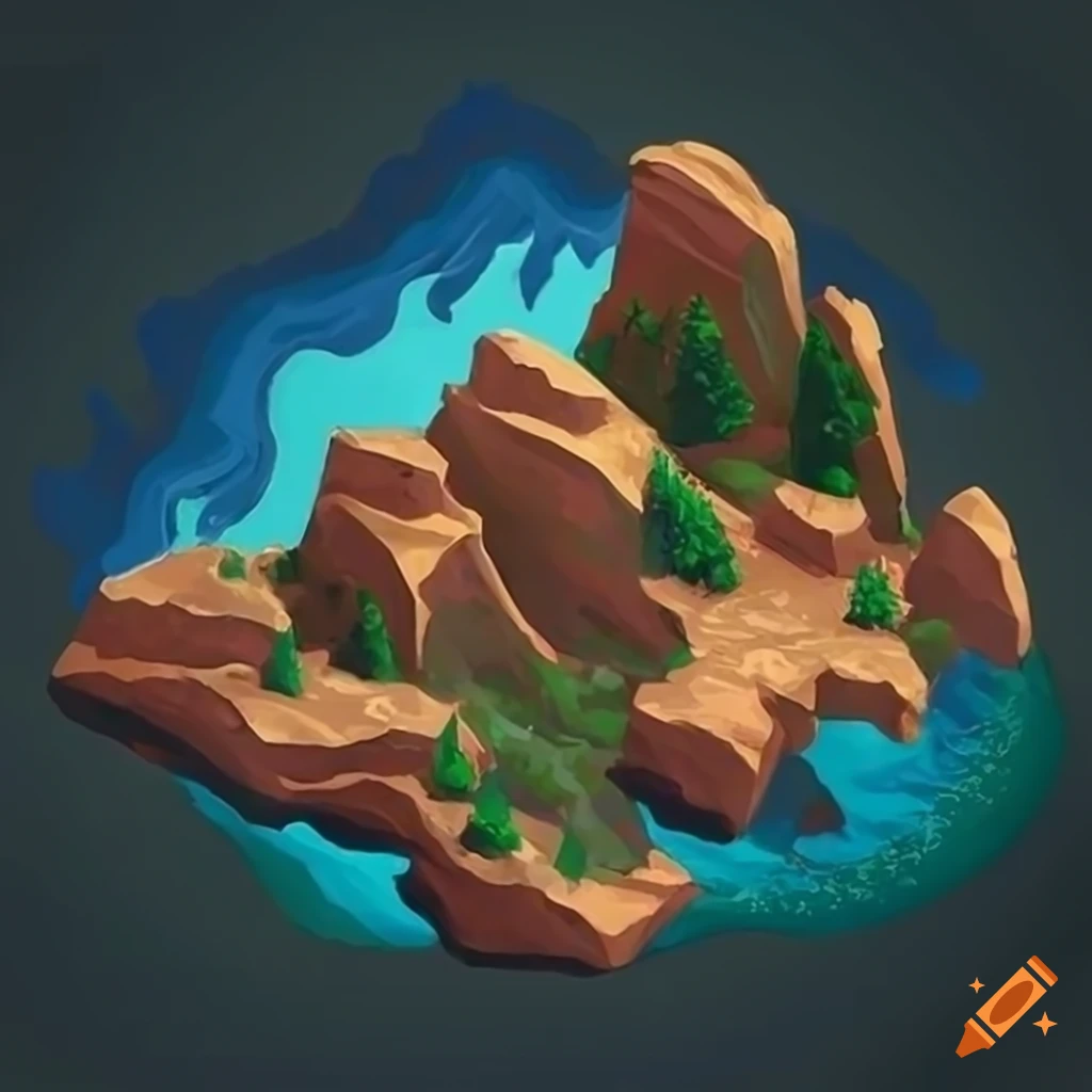 Isometric sandstone world map down birdseye view A Masterful Oil ...