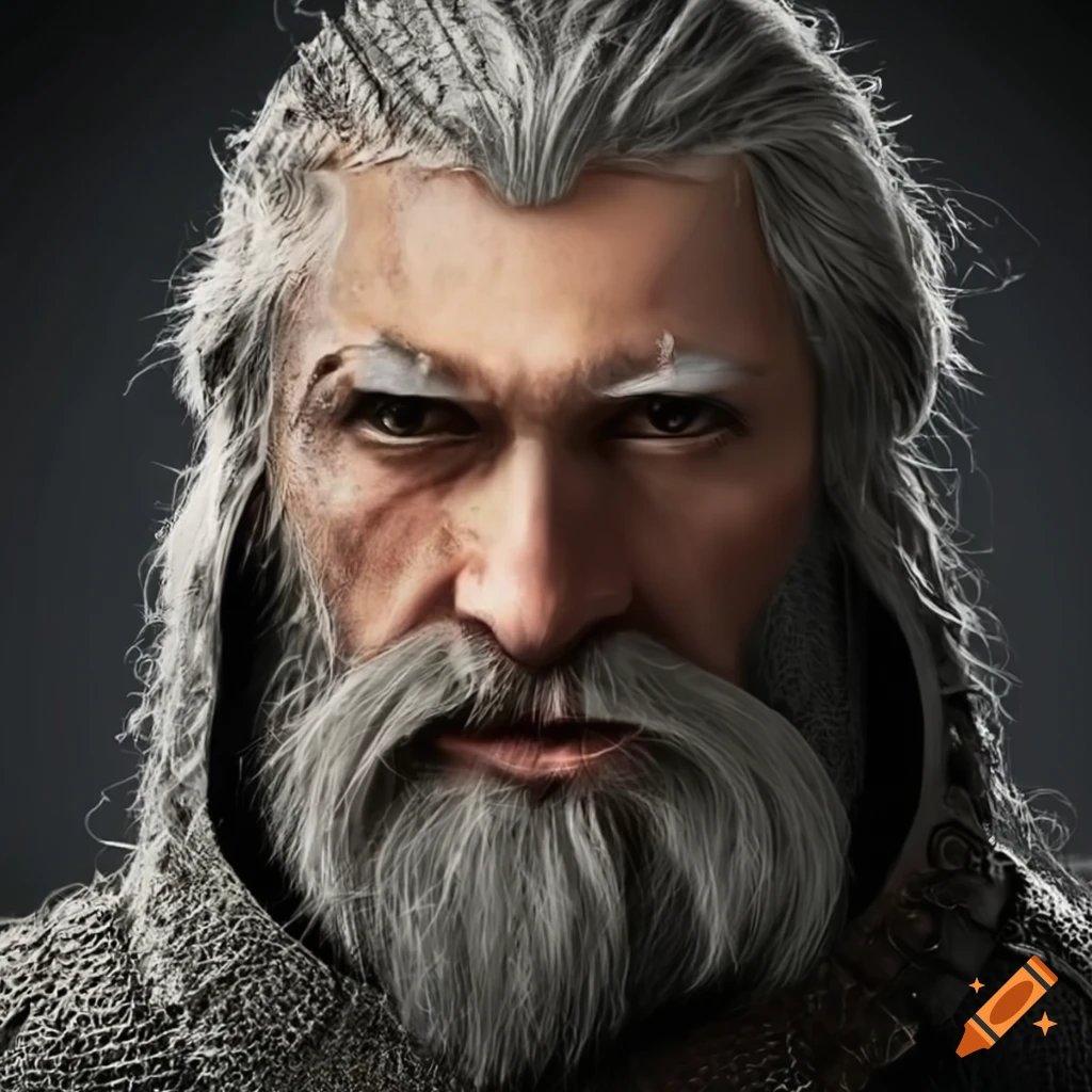 Medieval knight with grey hair and beard on Craiyon