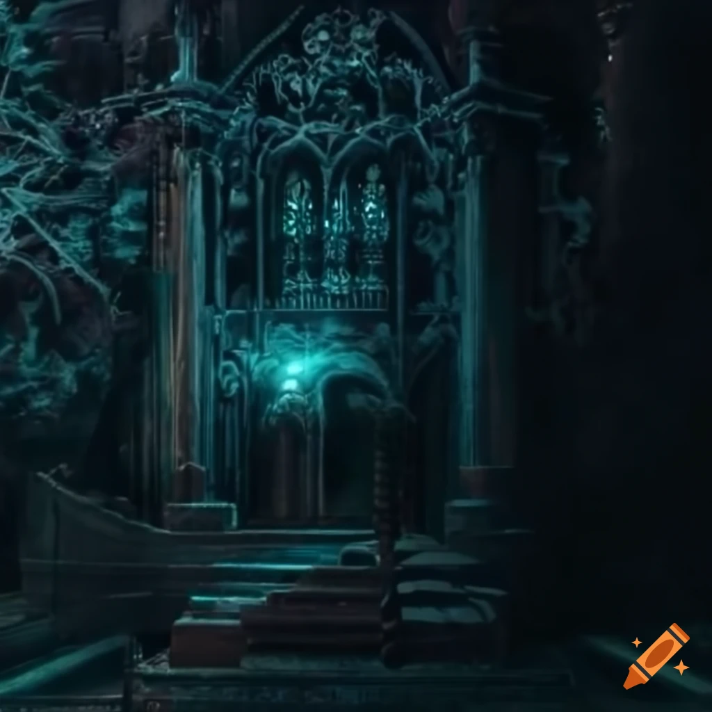 Mystical musical instrument adorned with intricate carvings and ...