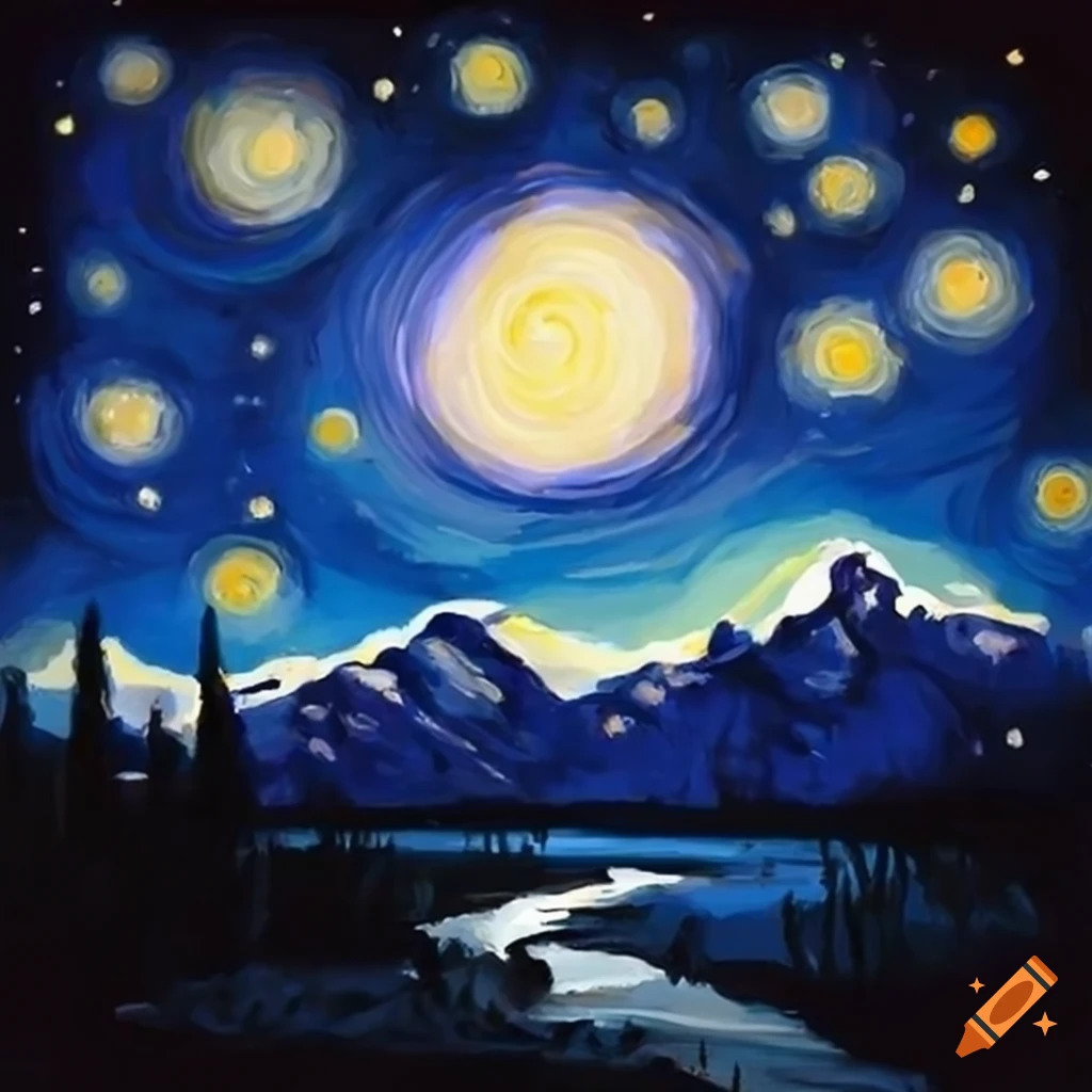 Starry night in the style of bob ross