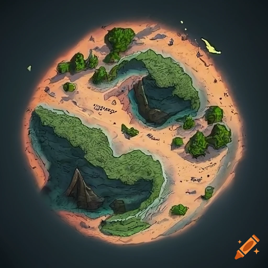 Isometric sandstone world map down birdseye view A Masterful Oil ...