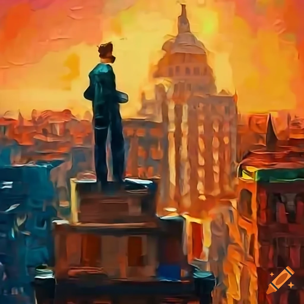 Man standing on top of a building and looking down at the traffic