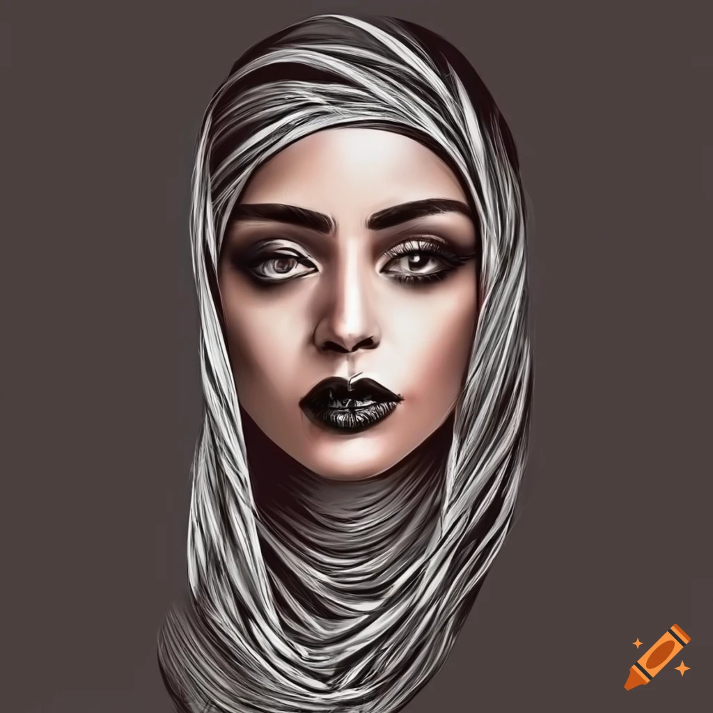 Rostro de mujer árabe en tonos monocromáticos (blancos, negros, grises) al estilo de rostros de ...