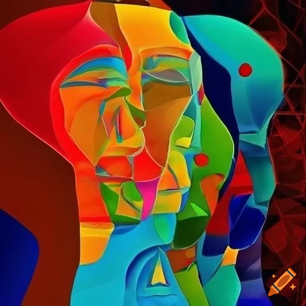 Abstract artwork with geometric figures representing humanity's effort ...