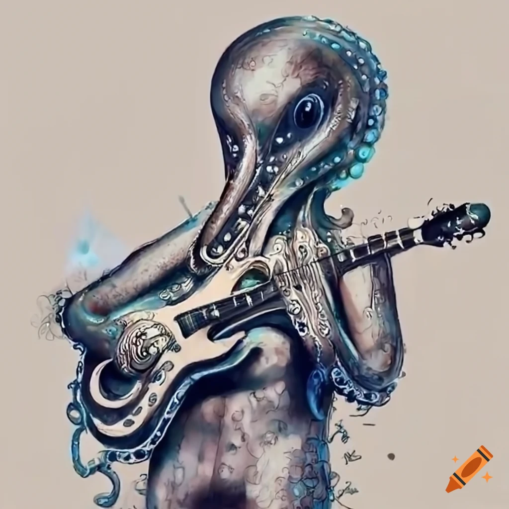 Octopus playing guitar and clarinet on Craiyon