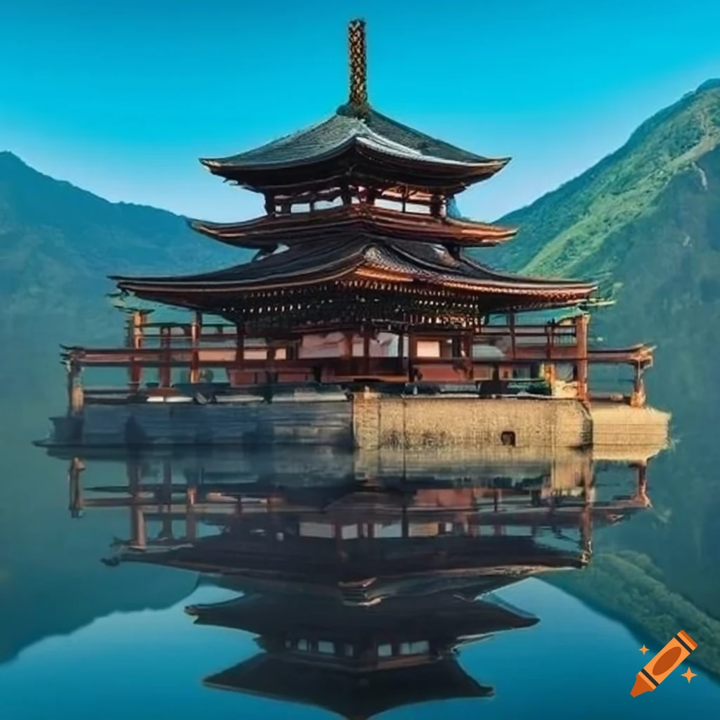 Serene japanese buddhist temple ruins surrounded by peaceful mountain ...