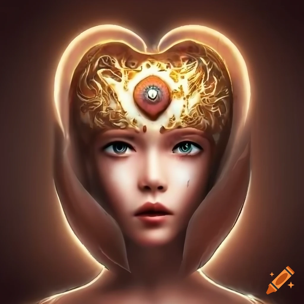 Simple oriental ethnic mask of sacred heart, winged, beautiful eyes ...