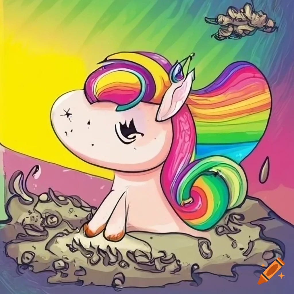 A little unicorn trapped in the mud, under the rain