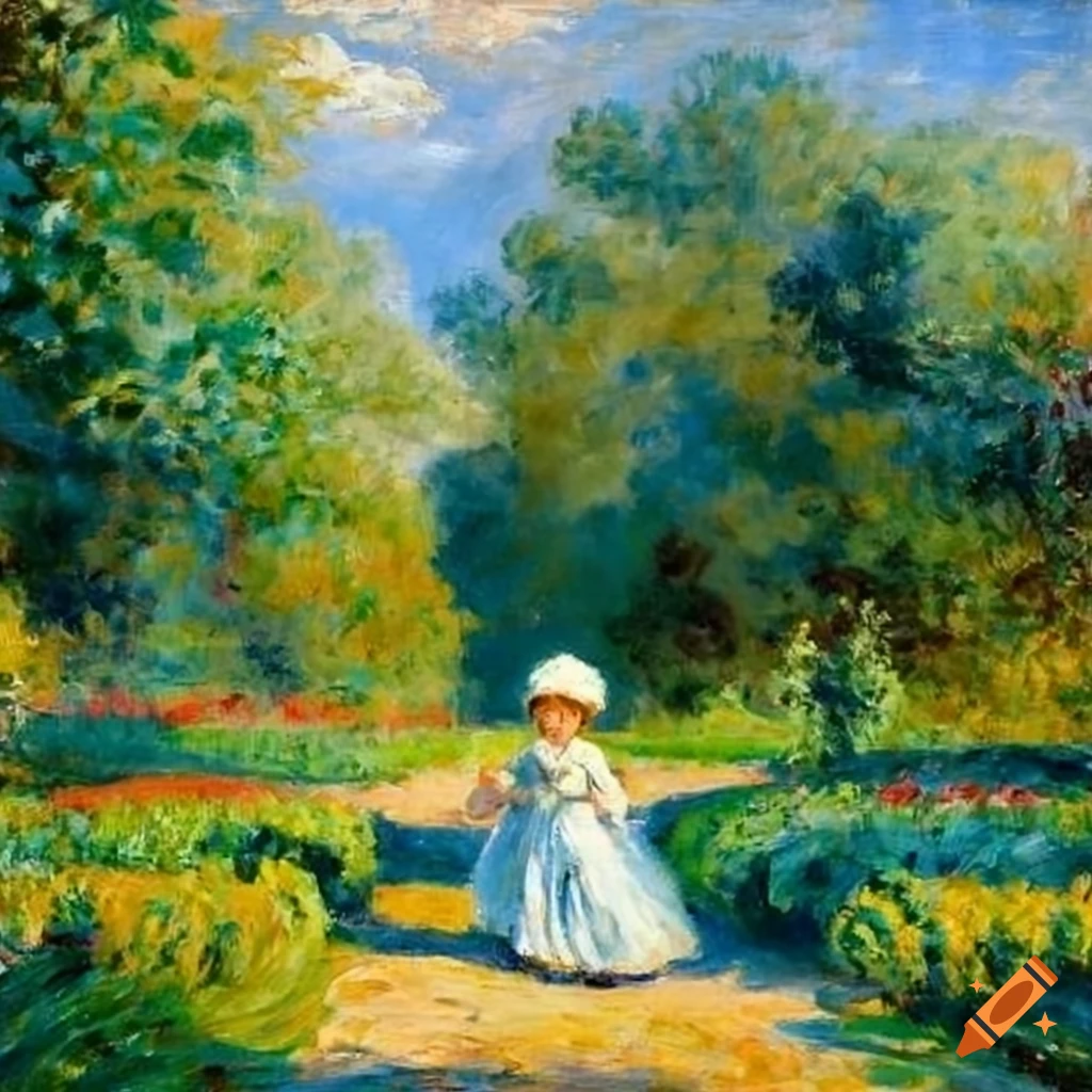 19th century painting of children in a garden,monet on Craiyon
