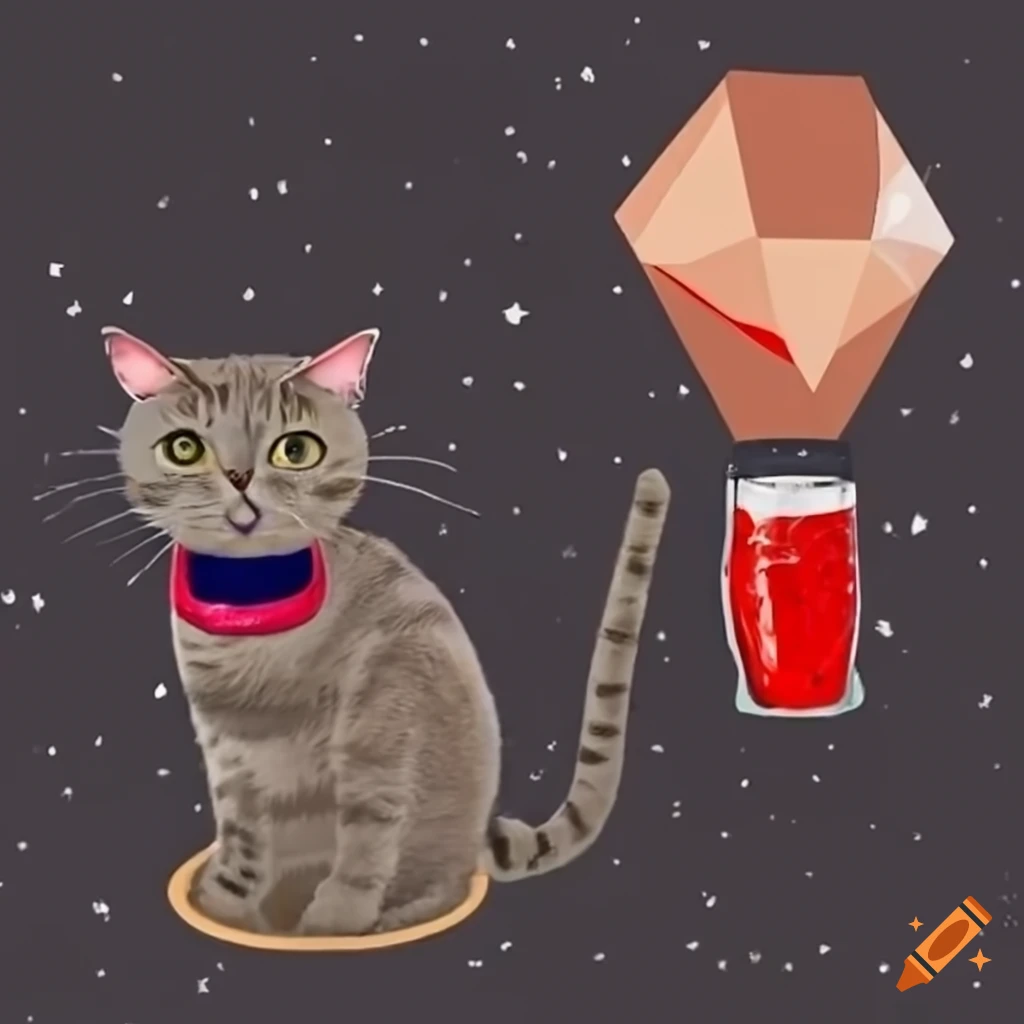 Cat in the space with diamond and a glass of coke