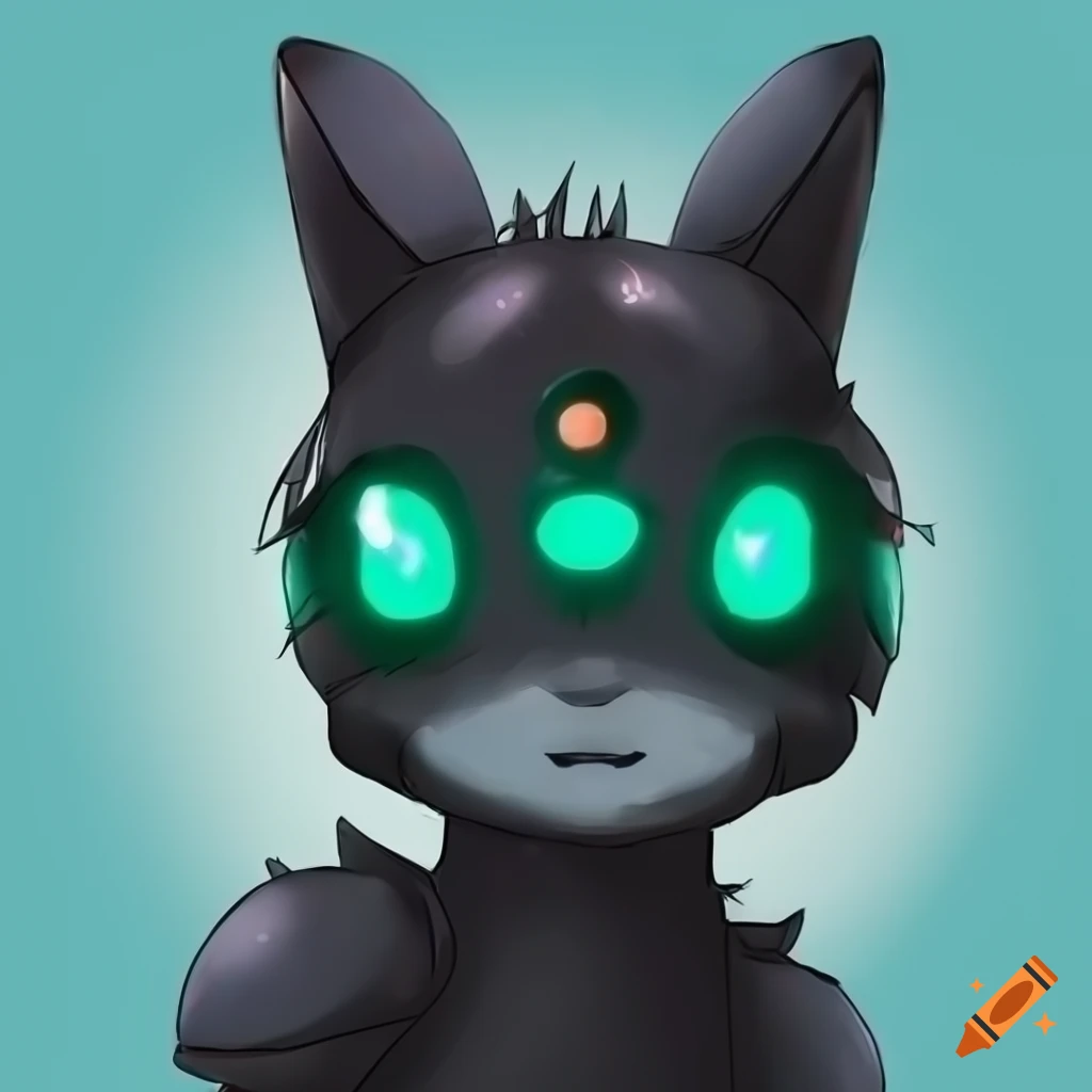 Cute chibi robot, protogen, black visor, fluffy, looking at camera ...