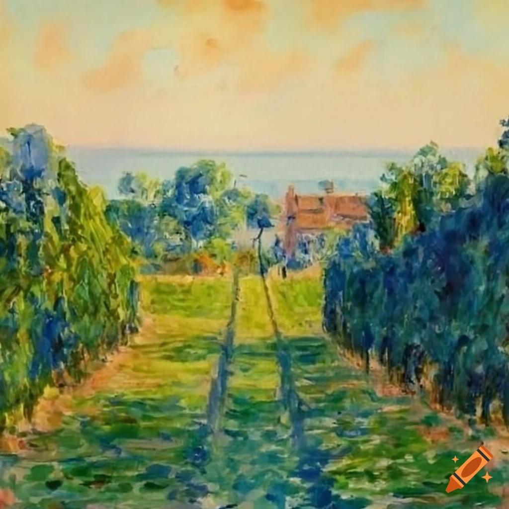 Monet's watercolor masterpiece depicting a scenic vineyard landscape