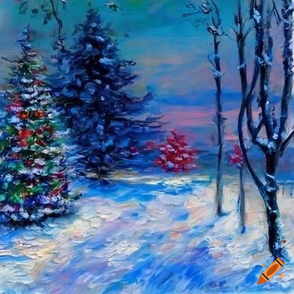 Oil painting, winter, christmas, monet, monet inspiration