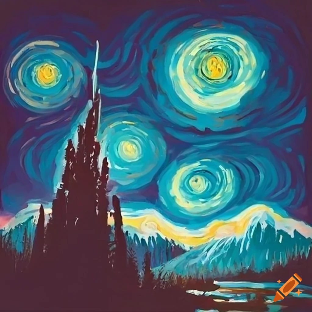 Starry night in the style of bob ross on Craiyon