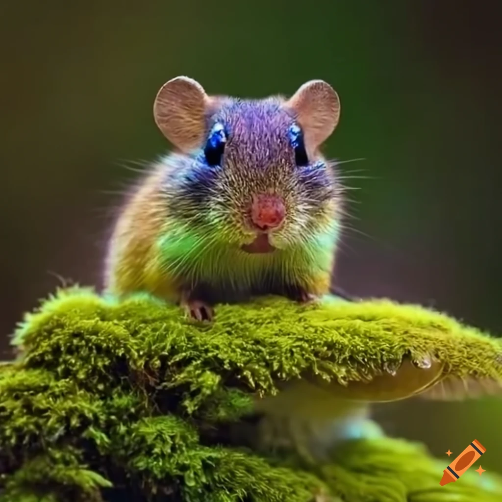 A small rodent covered in soft green fur that blends in with the forest ...