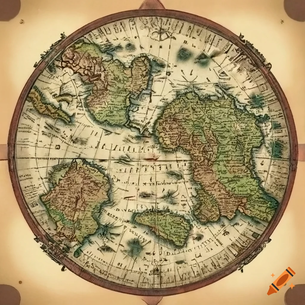 Antique map style, fantasy geography of an exoplanet