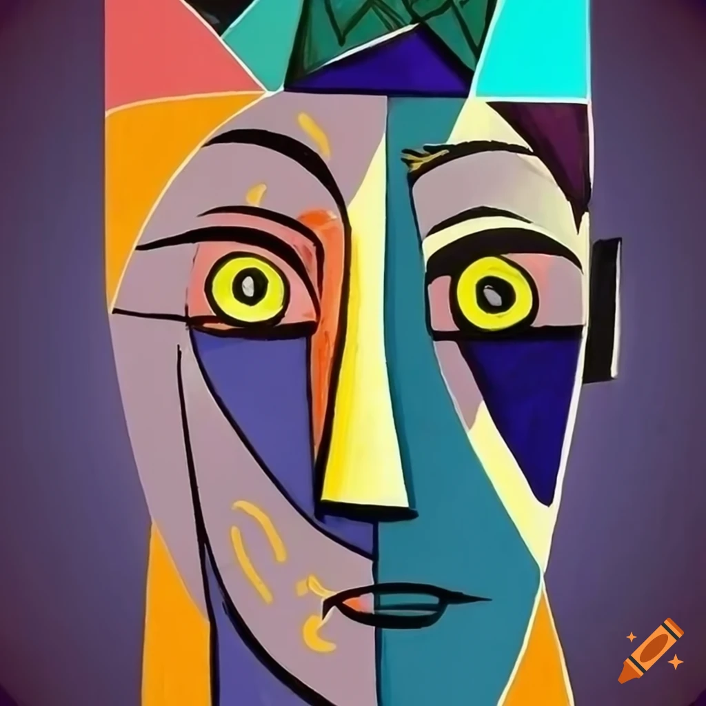 Picasso type art work with stong colors and geometric shapes