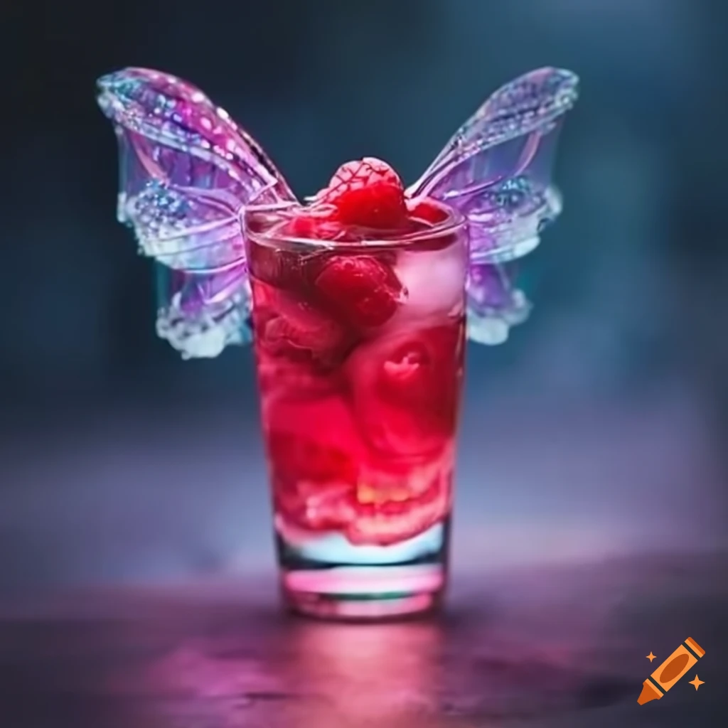 Raspberry flavored vodka with fairy wings on Craiyon