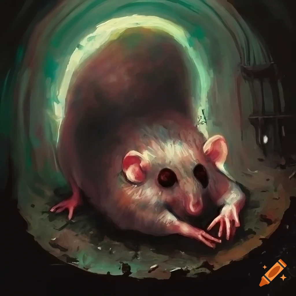 A dead rat corpse in the sewer, painting
