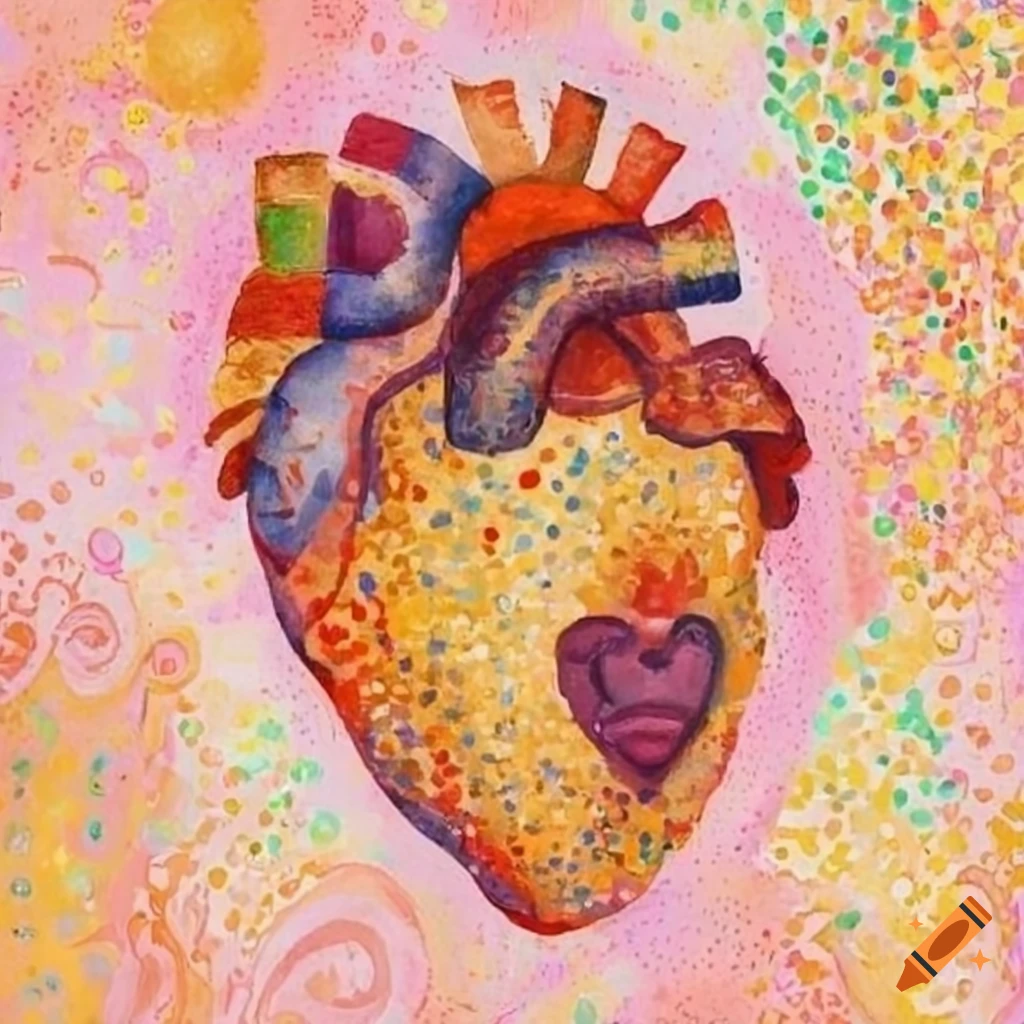 Ethnic mask of sacred heart, flamboyant. Pointillism, inspired by ...