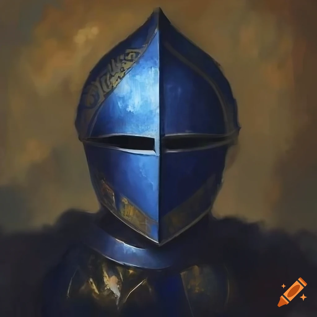 A knight in blue armor, portrait, cool helmet design