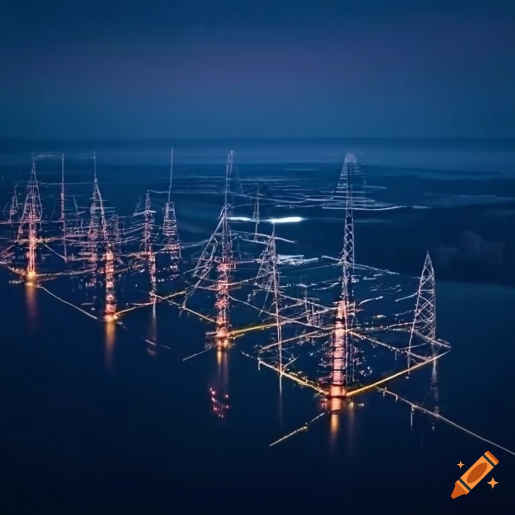 Aerial view of germany's electric power grid at night