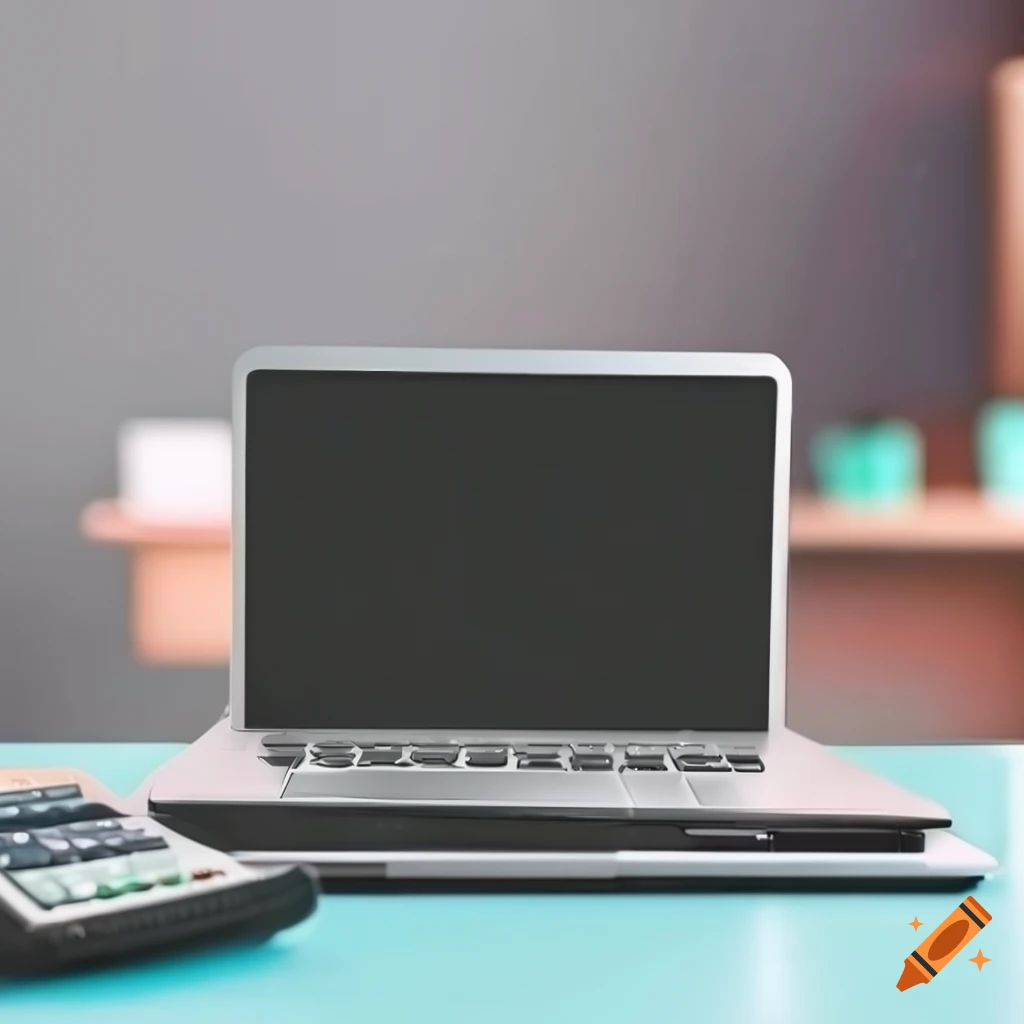 Laptop and calculator on table in office