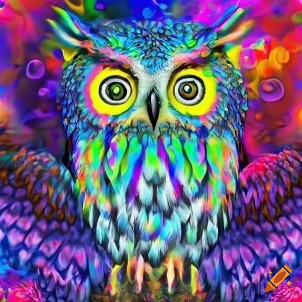 Trippy rainbow owl
