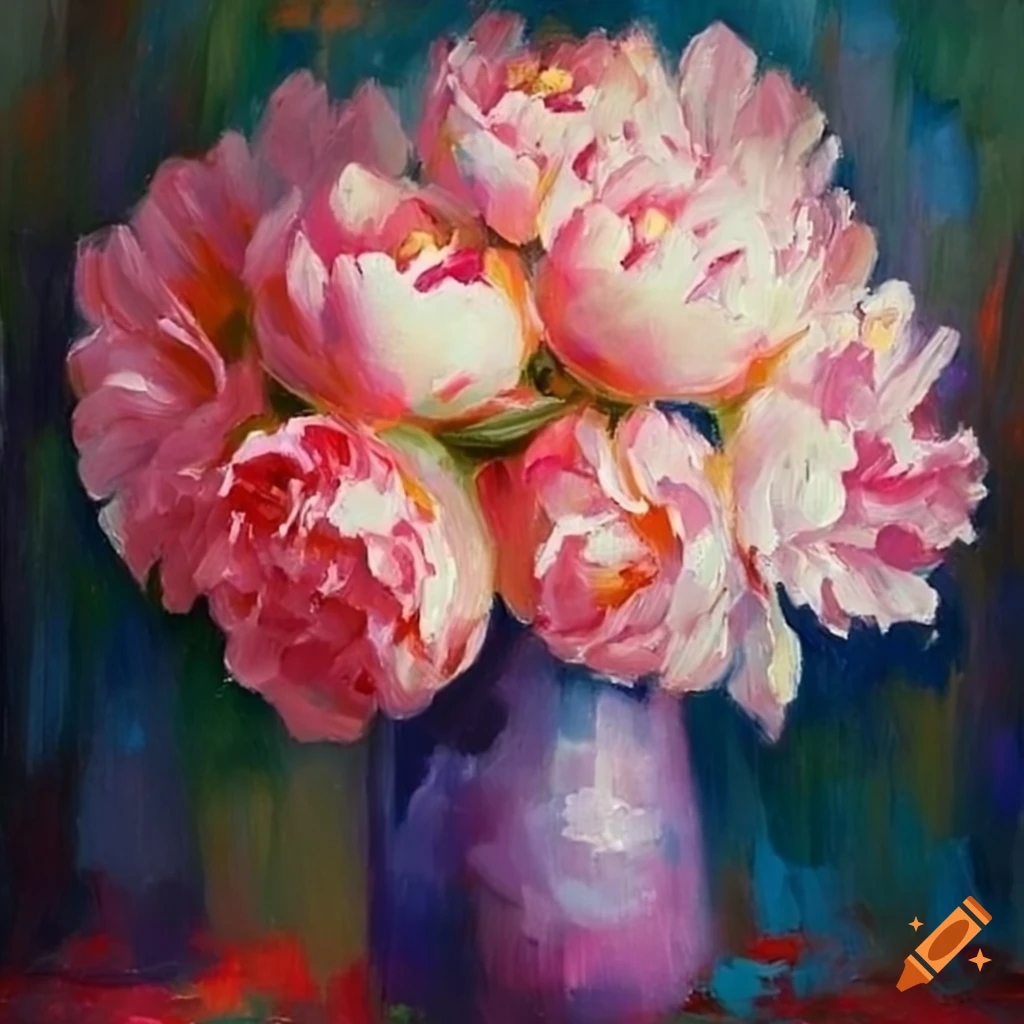 Impressionist painting of peonies