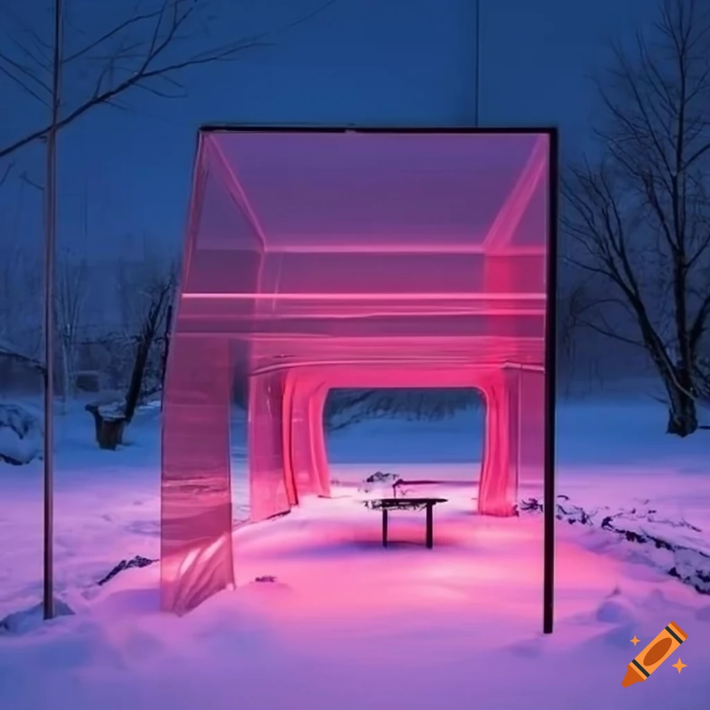 Glass and aluminum scandinavian cafe with sculptural clear plastic ...