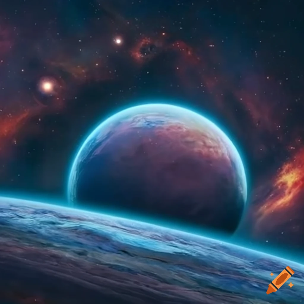 A majestic planet glowing in the vastness of space on Craiyon