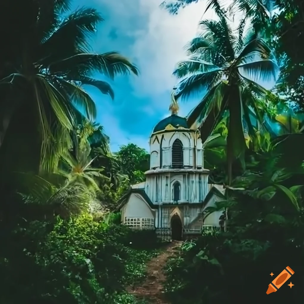 Orthodox church in tropical island jungle on Craiyon