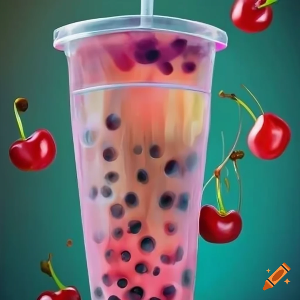 Bubble tea plastic cup with cherries inside