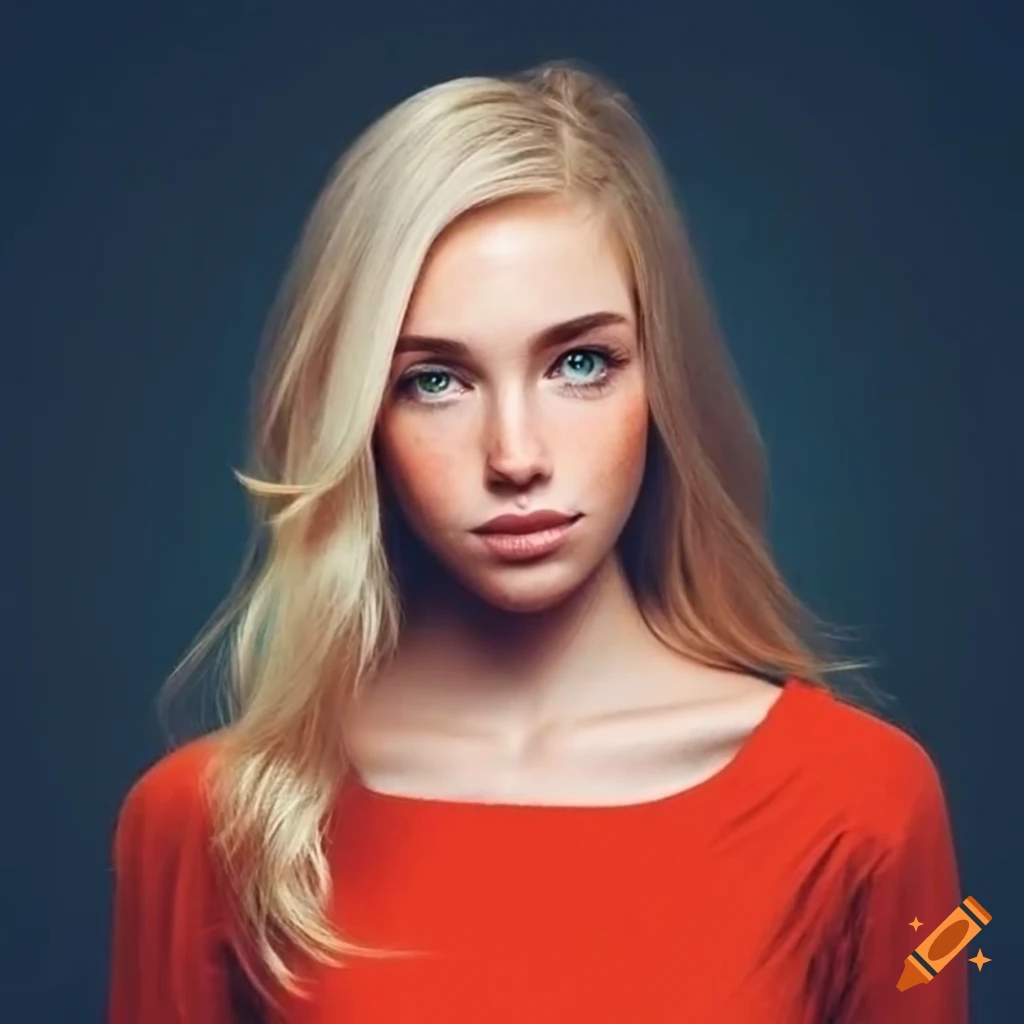 Beautiful young woman very light freckles blonde hair