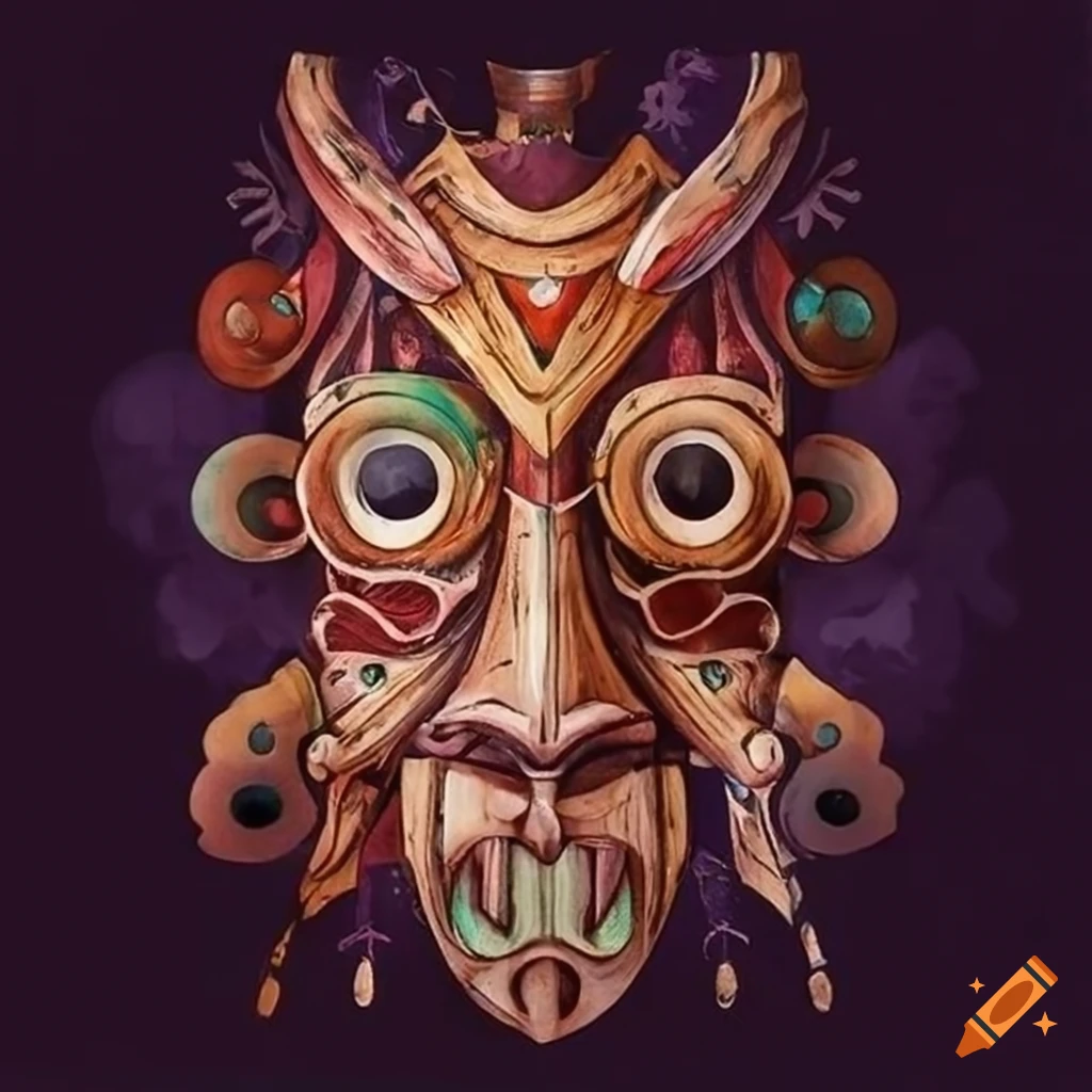 Wooden tribal witch-doctor mask