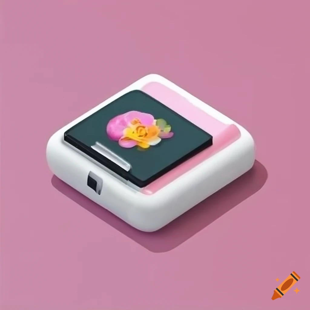 Isometric mini printer cute pink and white with buttercups jelly