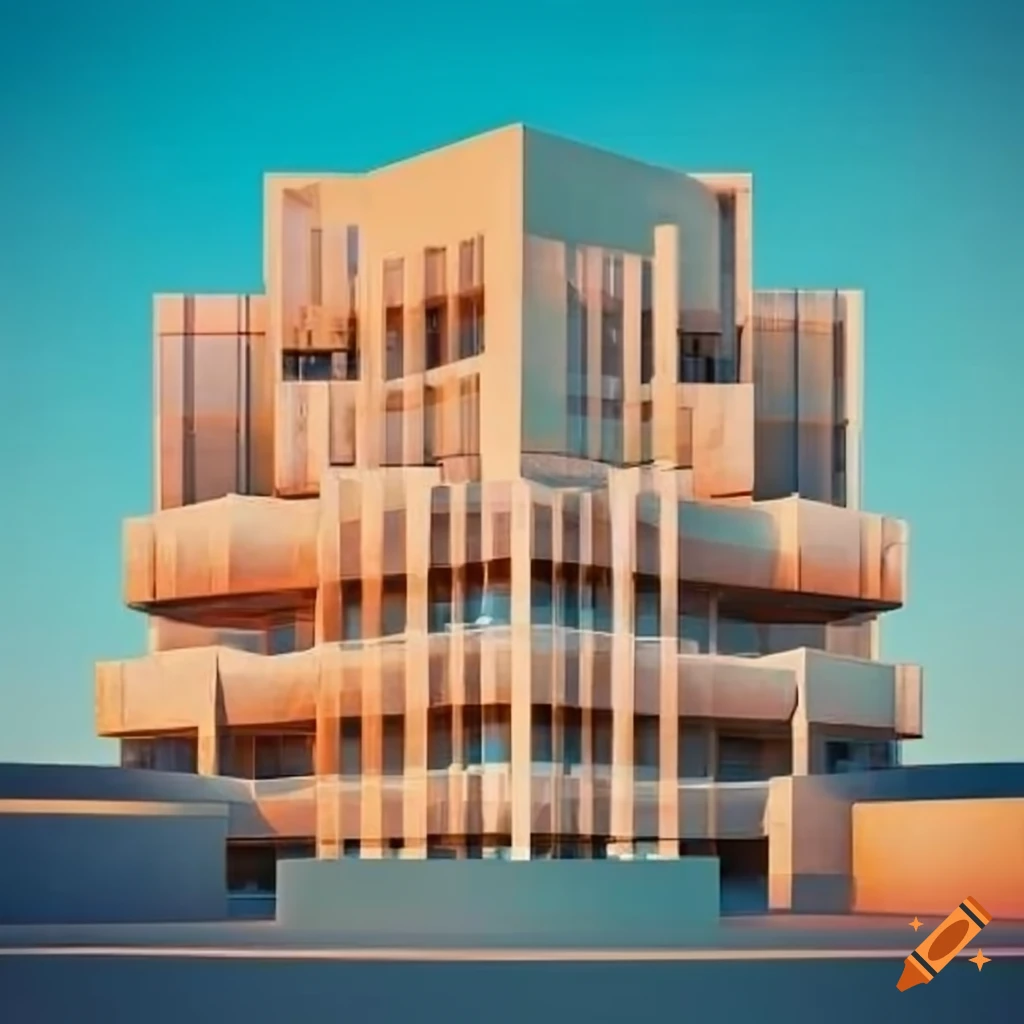 The exterior of the five-story building in a modern style with light ...