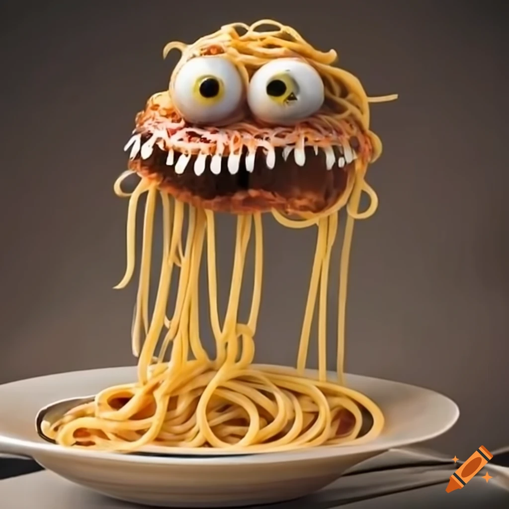 Spaghetti monster eating spaghetti on Craiyon