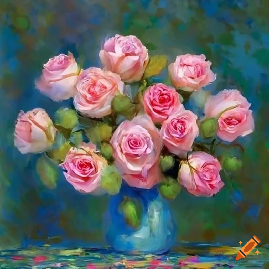 A beautiful bouquet of roses painted in monet's signature style on Craiyon