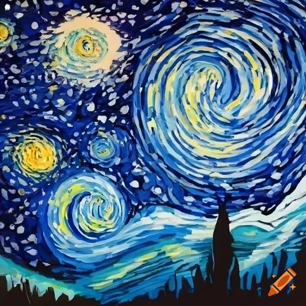 Starry night in the style of bob ross