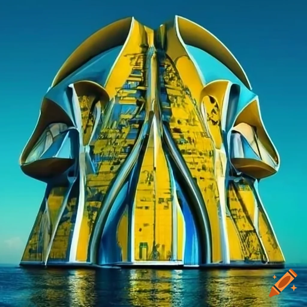 Futurist giant city weird design complex structures yellow strange ...
