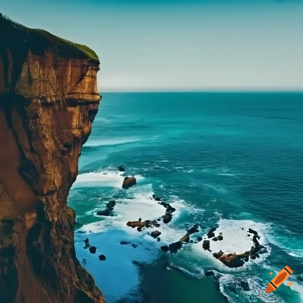 High cliffs over ocean on Craiyon