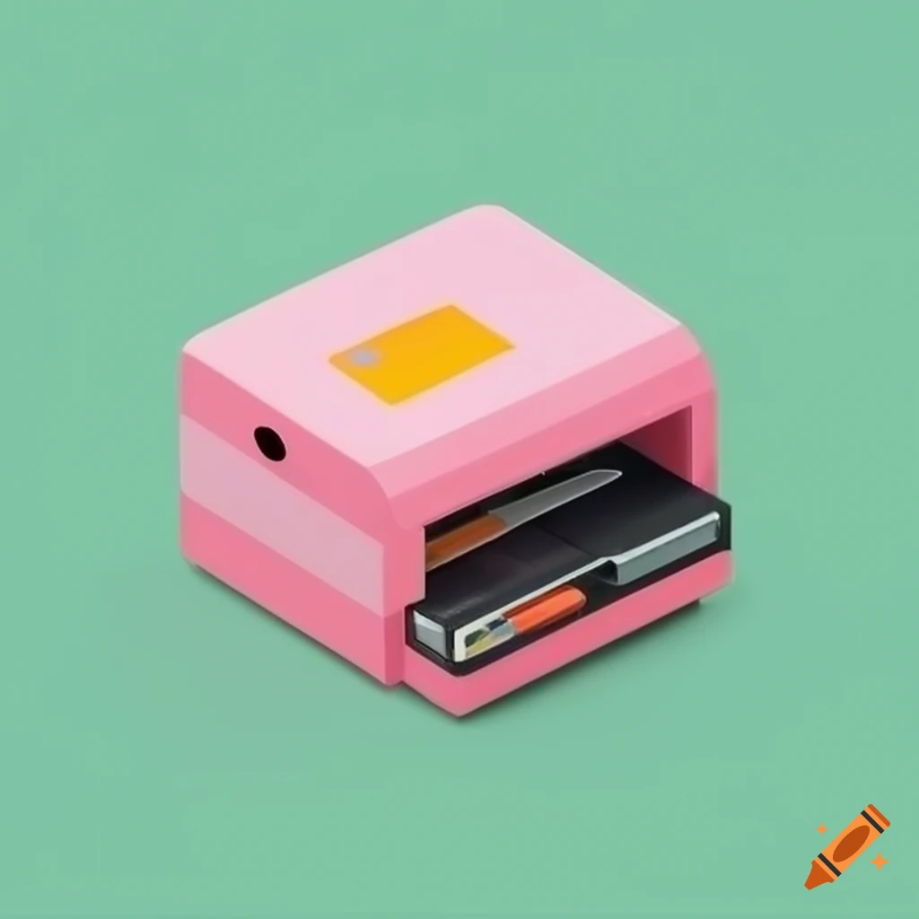 Isometric mini printer cute pink and white with buttercups