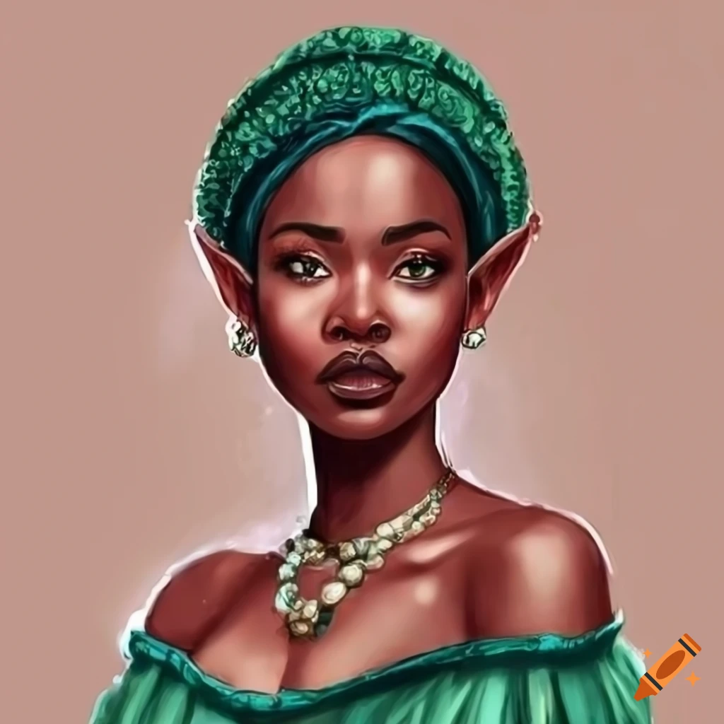 Beautiful african elf woman wearing victorian clothes on Craiyon