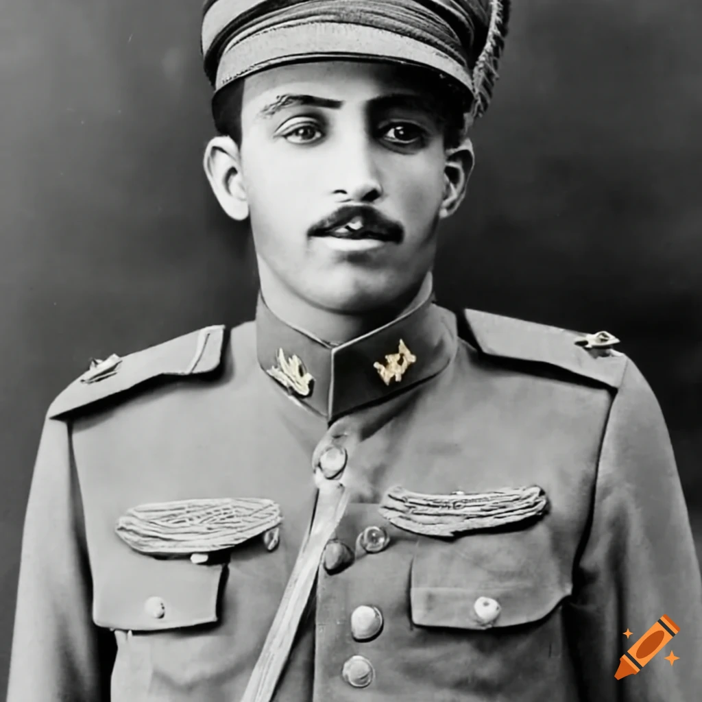 A young arab general posing in army attire, 1920 black and white