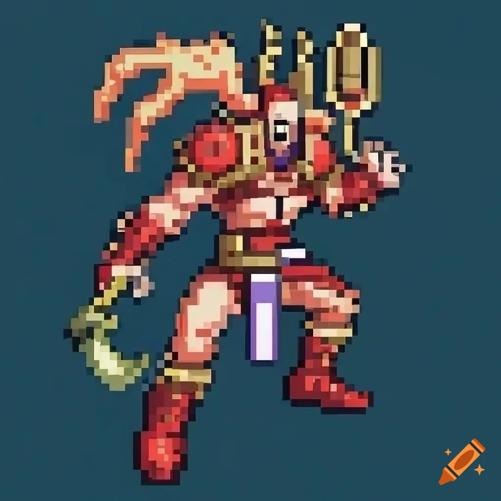 Cultist of Khorne, dramatic stance, facing the right, 2D SNES pixel art ...
